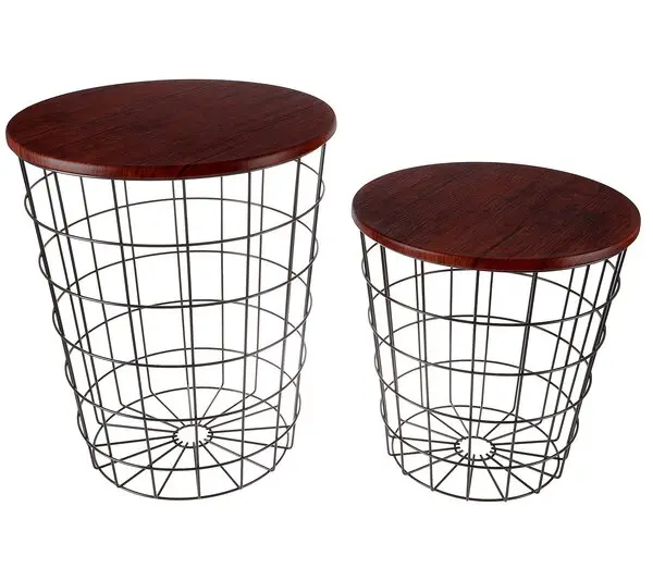 LAVISH HOME Set Of 2 Round Nesting Tables With Torage Tables