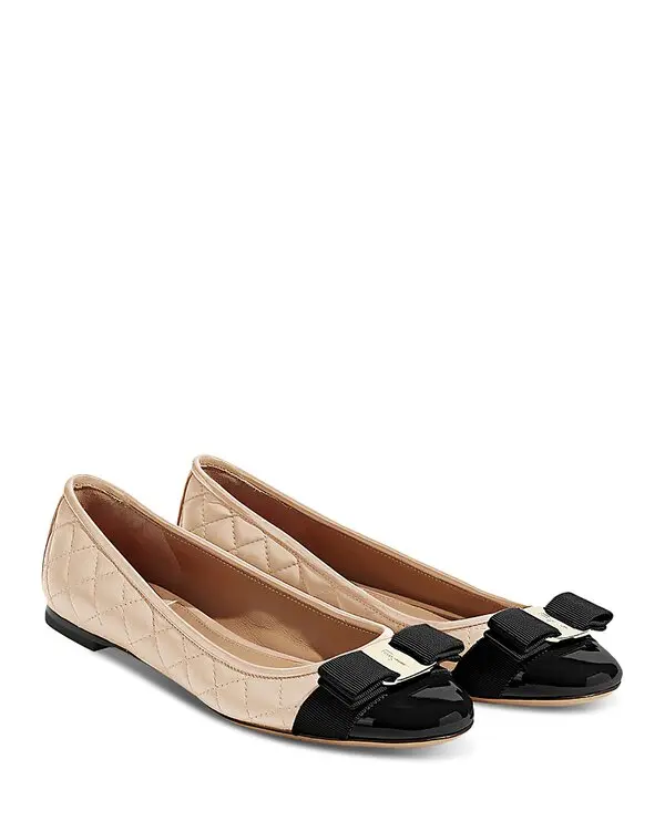 FERRAGAMO Varina Q Leather Quilted Ballet Flats - Nero