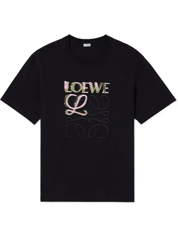 Loewe Logo-Embroidered Cotton-Jersey T-Shirt - Black | Editorialist