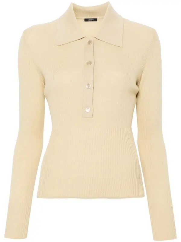 JOSEPH Ribbed Wool Polo Top