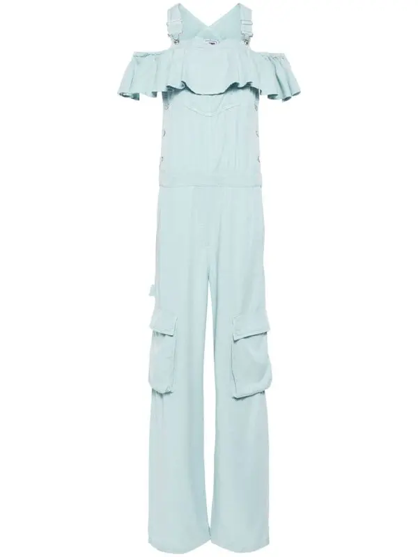 MOSCHINO JEANS Ruffle-detail Cold-shoulder Jumpsuit - Blue