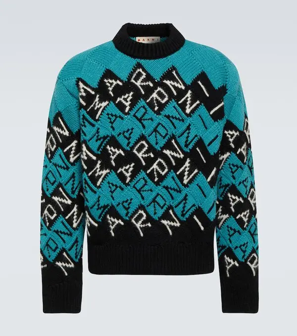 Marni Intarsia Logo Virgin Wool Sweater