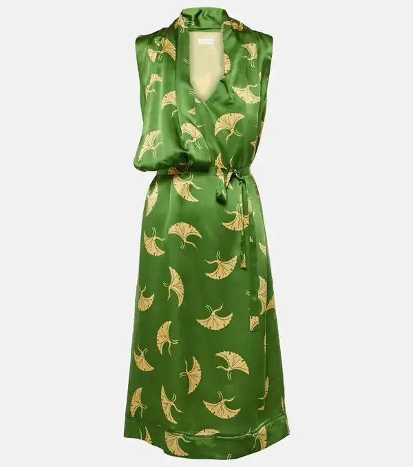 Dries Van Noten Printed Silk Satin Wrap Dress In Green - 30% Off |  Editorialist