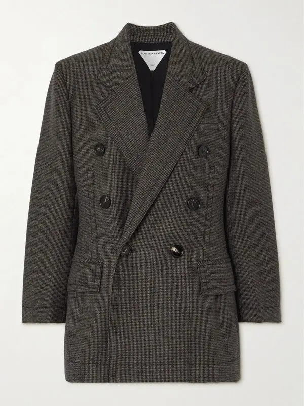 Bottega Veneta Double-breasted Houndstooth Wool-tweed Blazer - Gray