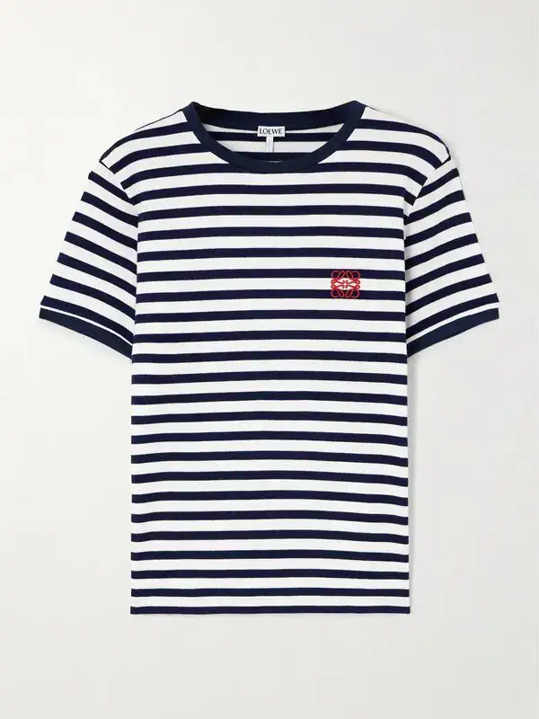 Loewe Anagram Embroidered Striped Jersey T-Shirt In Blue - 50% Off