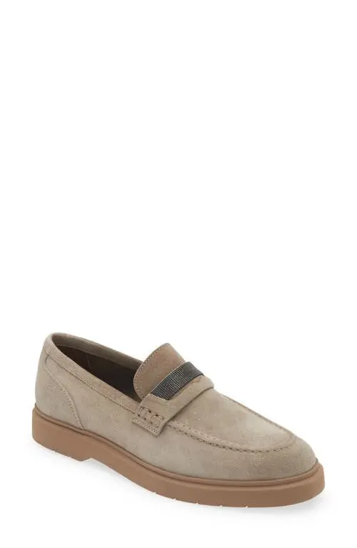 Brunello Cucinelli Monili Trim Suede Loafer - Grey