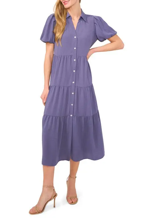CECE DUPRAZ Tiered Midi Shirt Dress - Brisk Blue