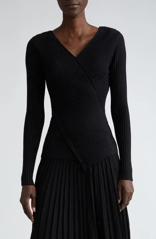 Lafayette 148 New York Wrap-front Ribbed Sweater