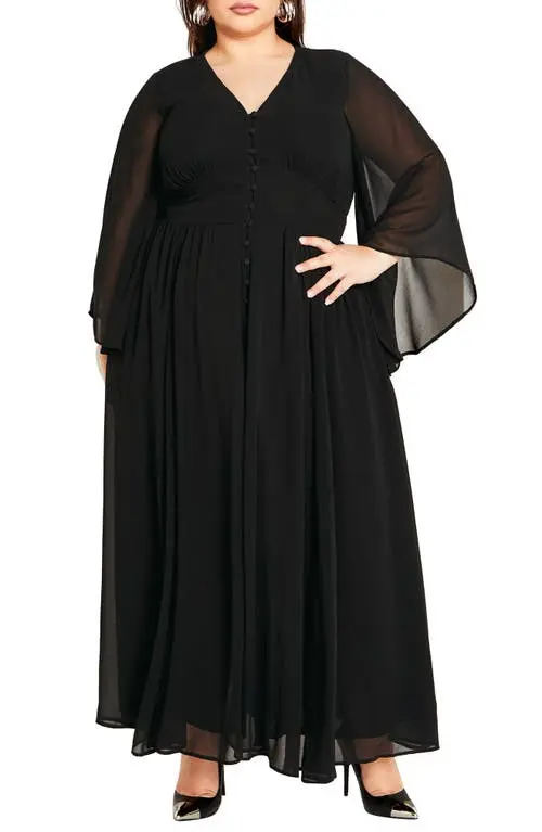 city chic long sleeve dress City Chic Womens Shift Dress V Neck Puff Long Sleeve Black L/20