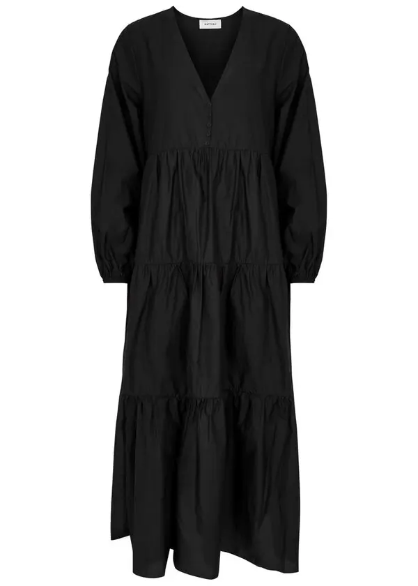 Matteau Tiered Cotton Maxi Dress In Black - 62% Off | Editorialist