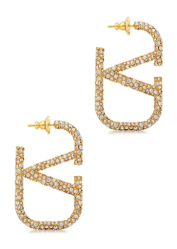 Valentino Garavani Vlogo Crystal Hoop Earrings - Gold