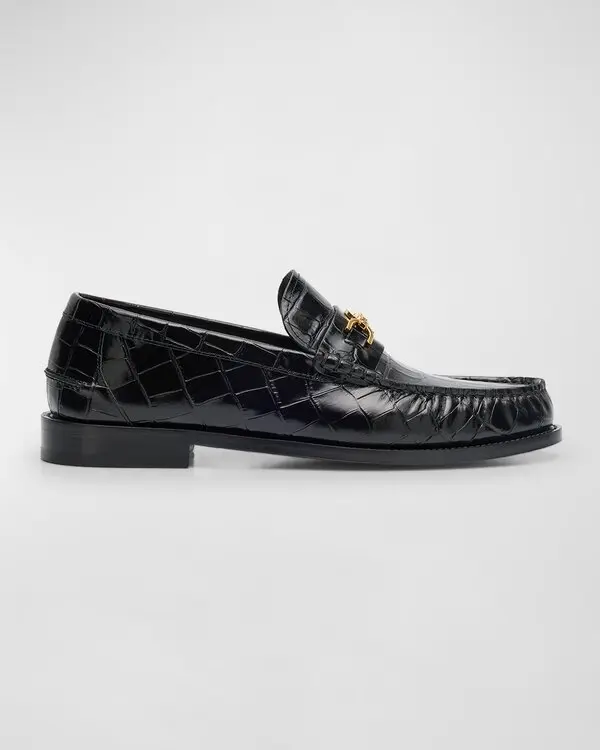 Versace Croc-effect Medusa Coin Loafers - Black Versace Gold