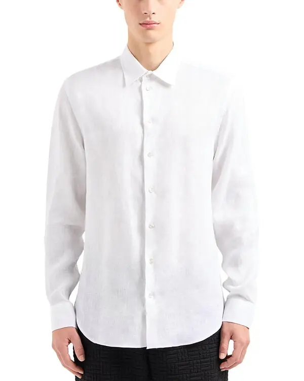 Emporio Armani Regular Fit Linen Chambray Sport Shirt - Solid White