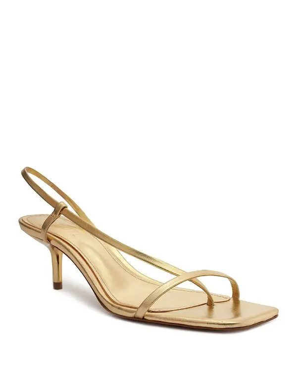 Schutz Heloise Square Toe Mid Heel Sandals - Gold