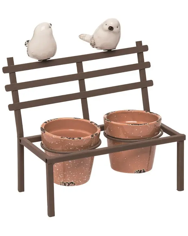 Buy TRANSPAC Set Of 3 Metal 8in Brown Spring Bird Bench With Planters ...
