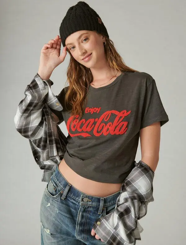Lucky Brand Women's Santa Claus Coca Cola Boyfriend Tee - Loose Fit Vintage Holiday T-Shirt - View #3