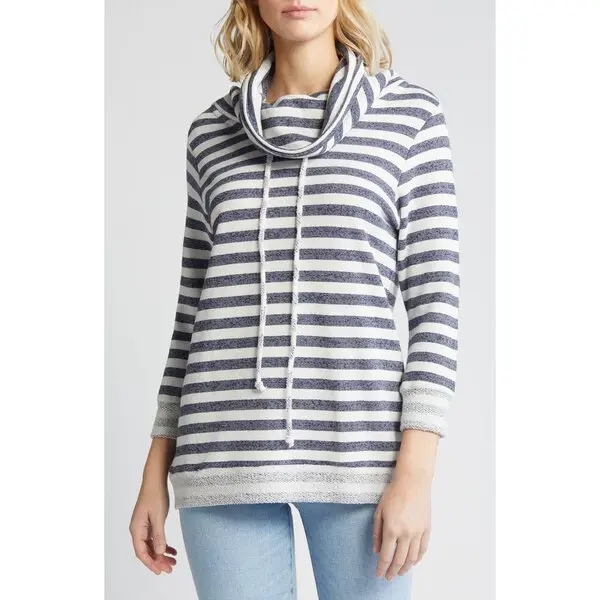 Loveappella Cowl Neck Striped Pullover