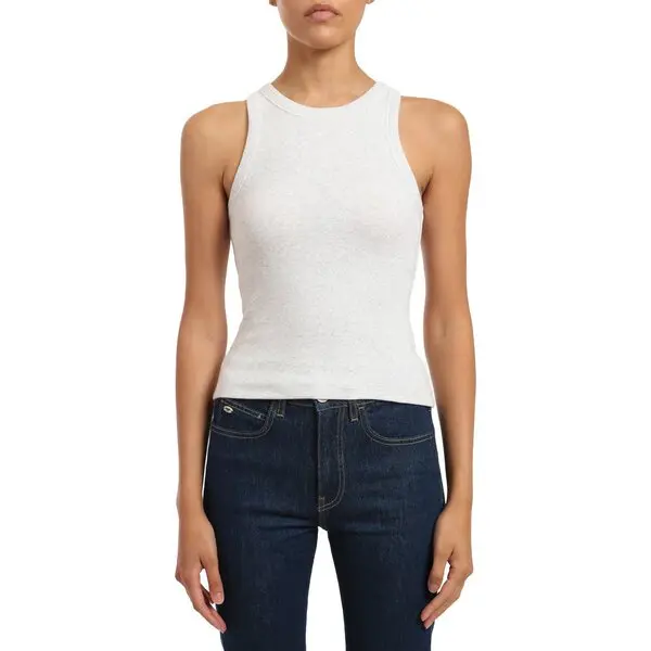 MAVI Ribbed Stretch Cotton Tank - Snow Grey Melange