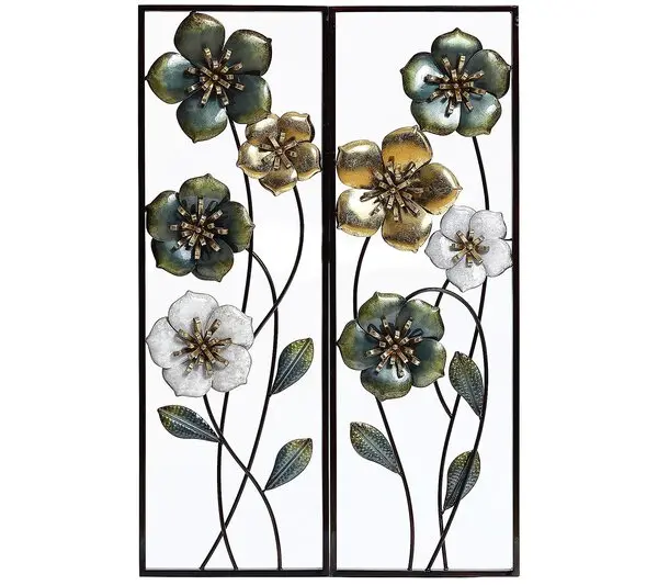 LUXEN HOME Luxenhome Set Of 2 Metal Multi-color Wild Flowe Rs Wall Decor