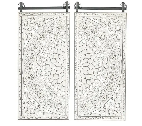 LUXEN HOME Luxenhome Set Of 2 Distressed Ivory White Flowe R Wall Decor
