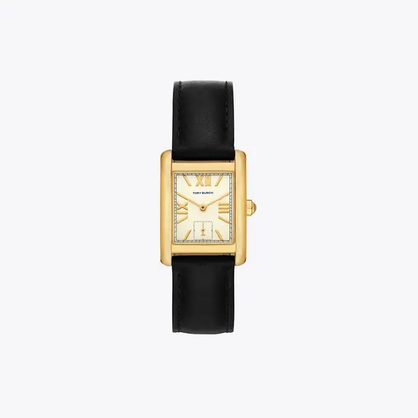 Tory Burch Eleanor Watch, Leather/gold-tone Stainless Steel - Ivory ...