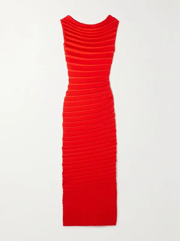 Alaïa Layered Knitted Maxi Dress - Red