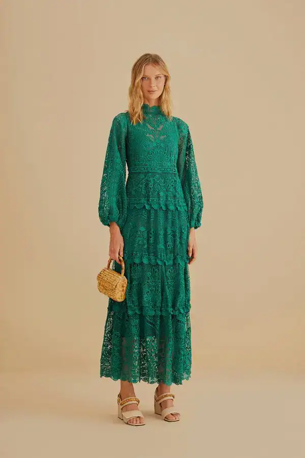 dark green guipure long sleeve maxi dress Infinity bridesmaid dress