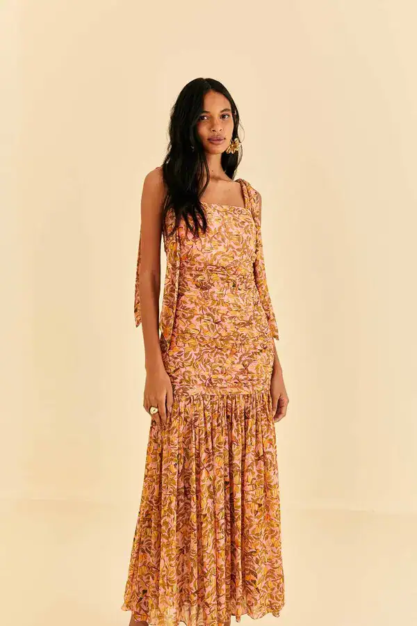 Farm Rio Light Pink Star Fruit Midi Dress - Star Fruit Light Pink |  Editorialist
