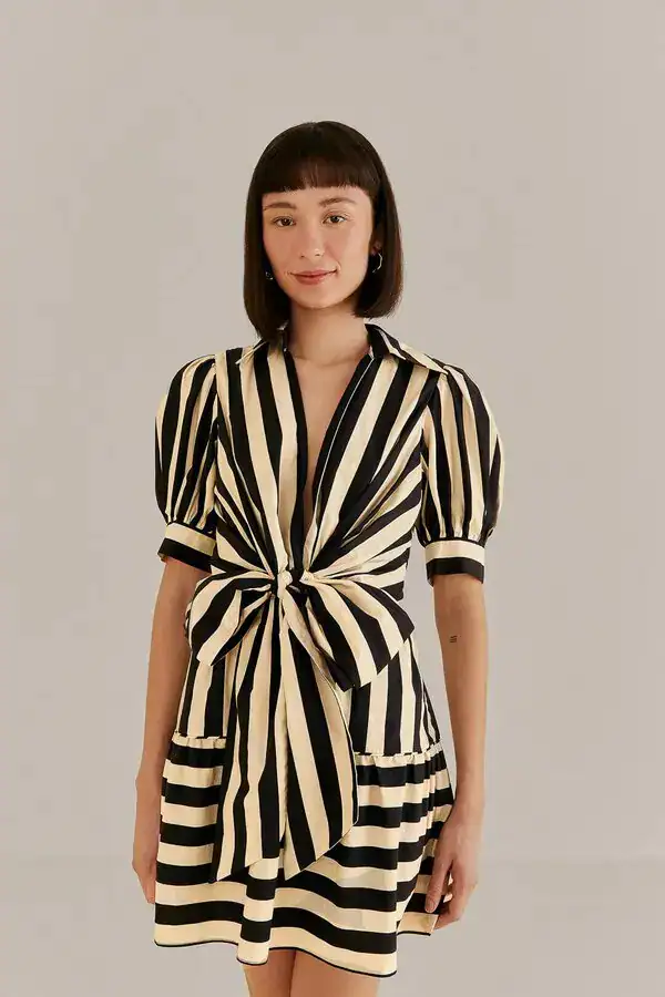 Farm Rio Active Black Mixed Stripes Short Sleeve Mini Dress In Mixed  Stripes Black - 20% Off | Editorialist