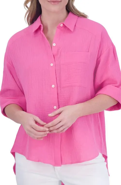 Foxcroft Joanna Cotton Gauze Button-up Shirt - Dahlia