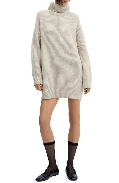 Mango Turtleneck Ribbed Sweater Dress In Light Beige/Pastel Grey - 65% Off  | Editorialist