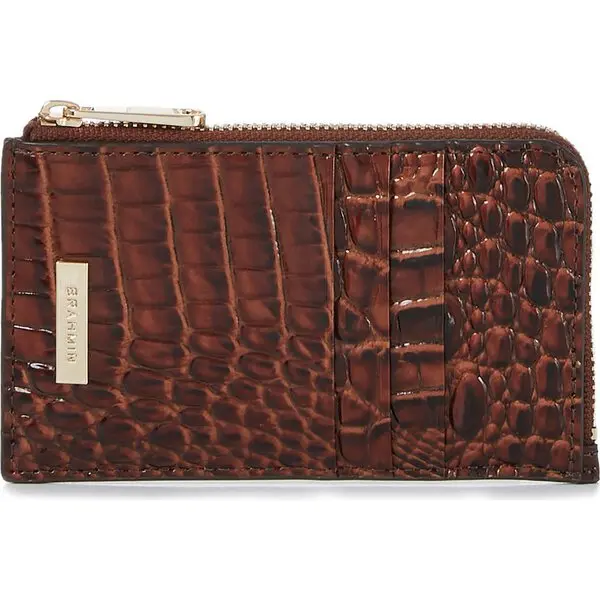 Brahmin Lennon Croc Embossed Leather Card Case - Pecan