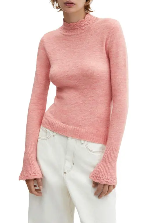 Mango Mock Neck Flare Cuff Sweater - Pink | Editorialist
