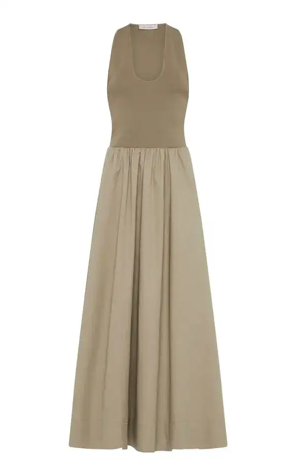 st agni two part knit dress St. Knit-Cotton Combo Maxi - Neutral Depop