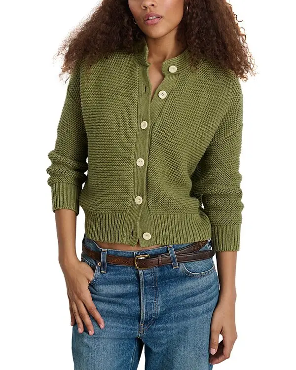 ALEX MILL Nico Crewneck Cotton Cardigan - Faded Grove