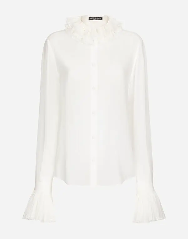 Dolce & Gabbana Silk Georgette Shirt With Pleated Cuffs - White