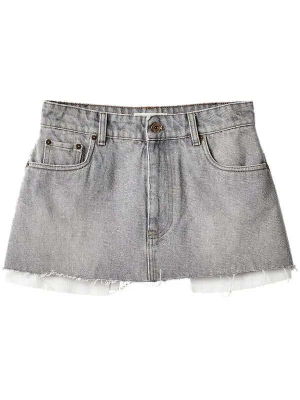 Miu Miu Logo-embroidered Denim Miniskirt - Grey