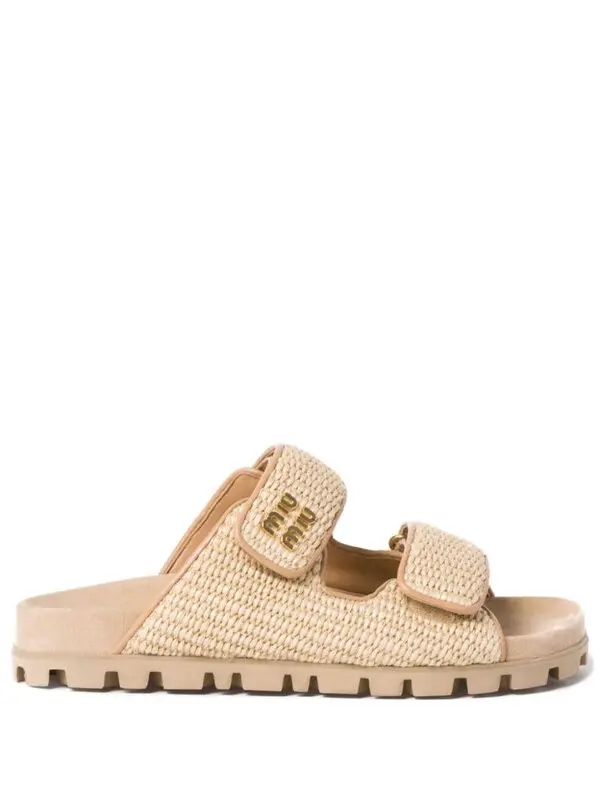 Miu Miu Touch-strap Raffia Sandals - Neutrals