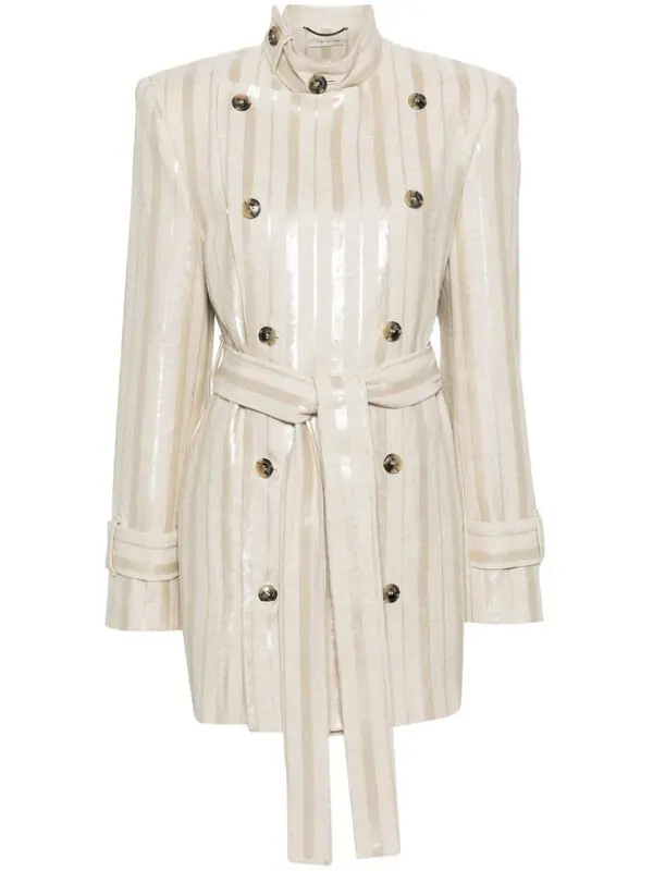 THE MANNEI Stockholm Sequined Striped Coat - Neutrals