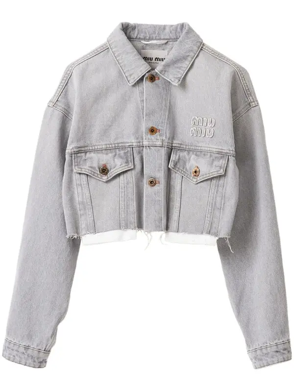 Miu Miu Logo-appliqué Cropped Denim Jacket - Grey