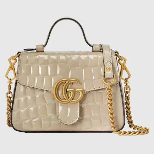 Gucci Gg Marmont Mini Crocodile Top Handle Bag Oatmeal