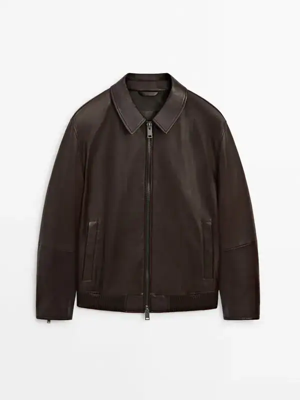 Massimo Dutti Nappa Leather Jacket - Brown | Editorialist
