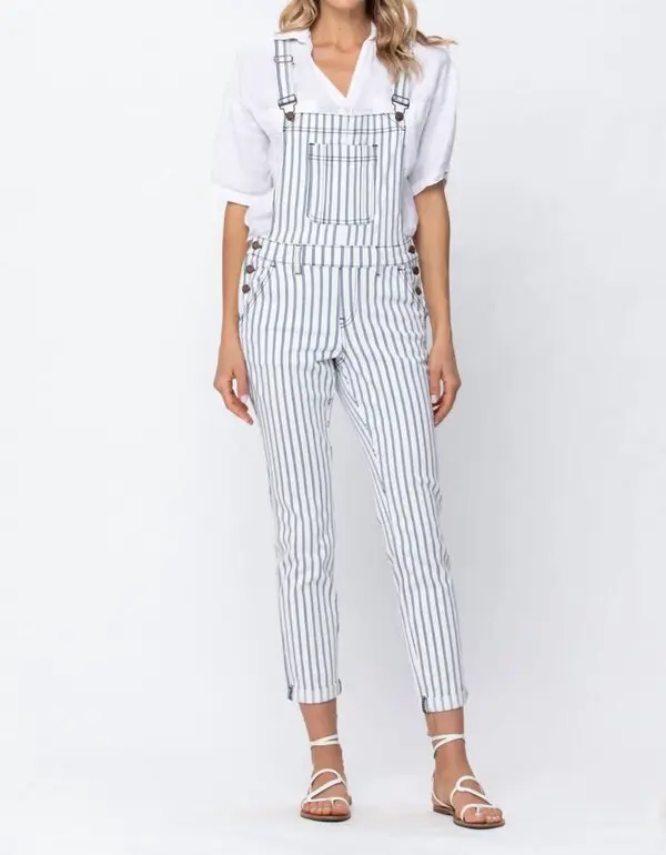 Buy JUDY BLUE Railroad Stripe Overalls - White At 27% Off | Editorialist