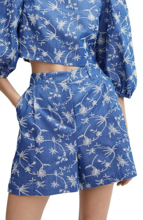 Mango Embroidered High-waisted Cotton-blend Shorts