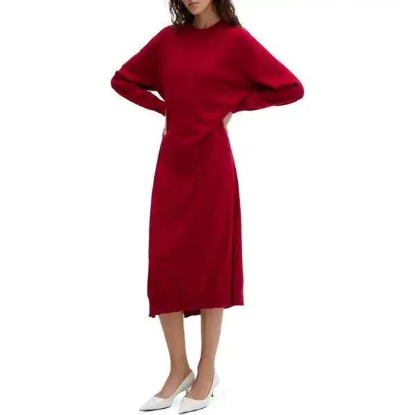 Mango Long Sleeve Sweater Dress In Red - 50% Off | Editorialist