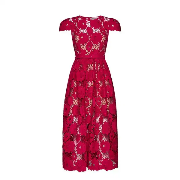 Self-Portrait Lace Midi Dress In Pink - 41% Off | Editorialist