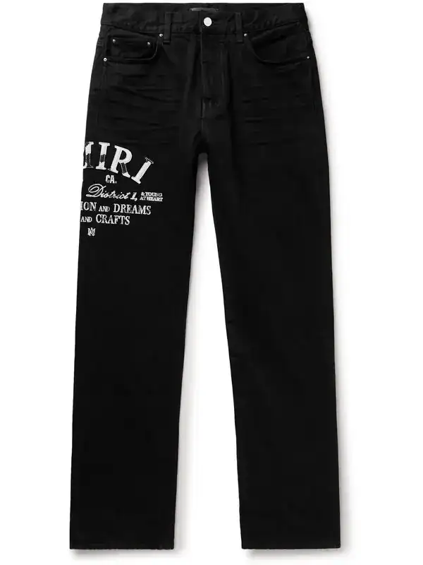 Amiri Straight-Leg Distressed Leather-Trimmed Logo-Embroidered - Main Image