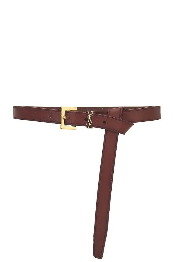 Saint Laurent Skinny Cassandre Long Belt - Dark Brown Chocolate & Brown Chocolate