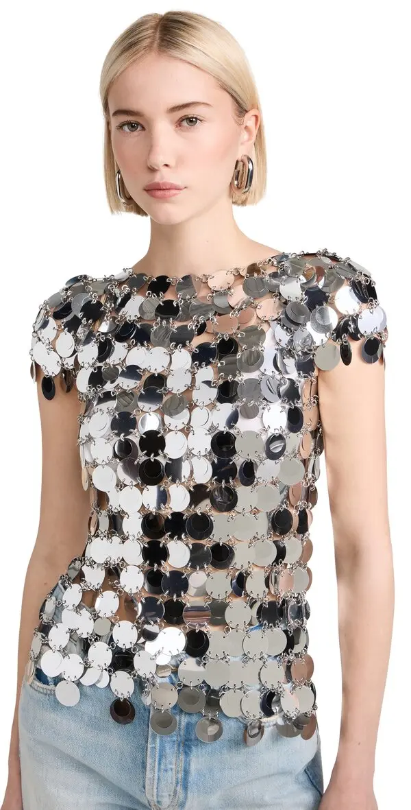 Rabanne The Iconic Sparkle Discs Top - Silver