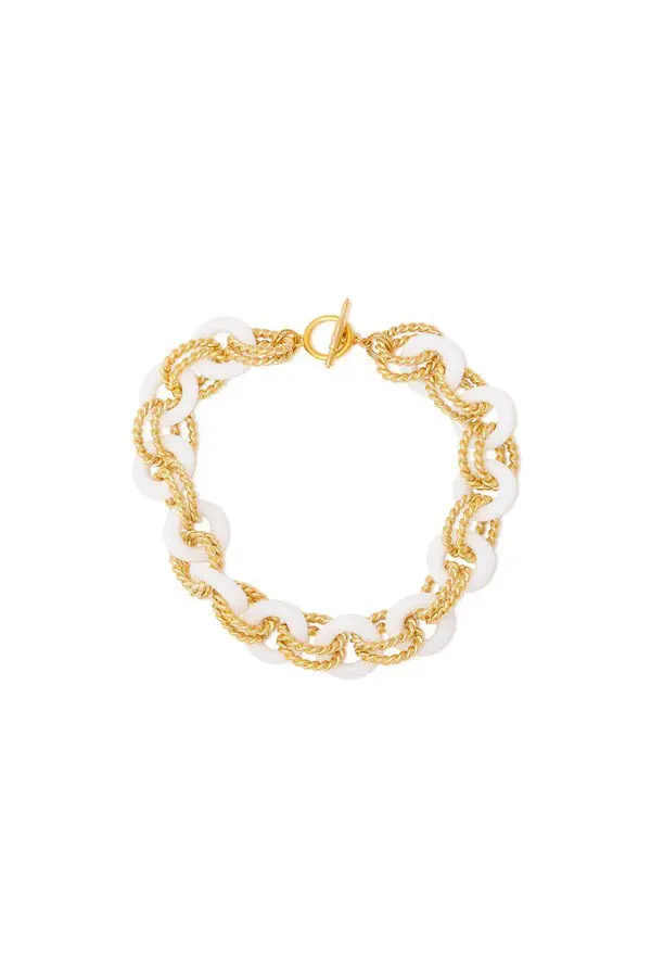 KENNETH JAY LANE Tone And White Enamel Link Necklace